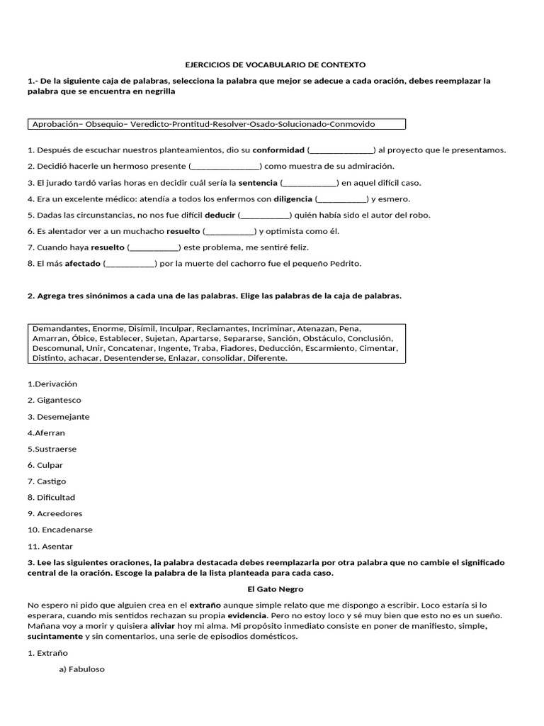 Copia de Ejercicios de Vocabulario en Contexto | PDF | Heno