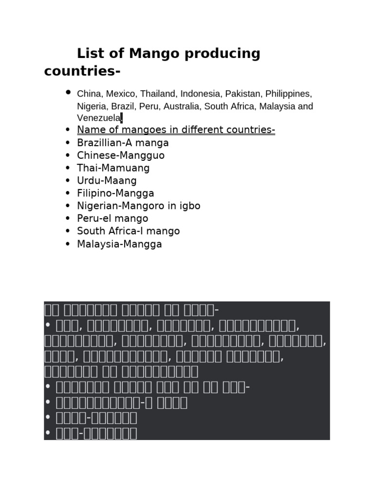 List of Mango Producing Countries | PDF
