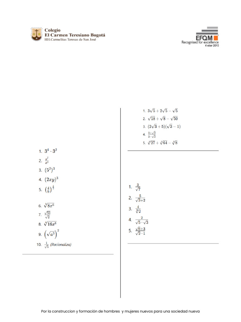 TALLER POTENCIAS Y RAICES NOVENO-1 | PDF | Exponenciación | Matemáticas