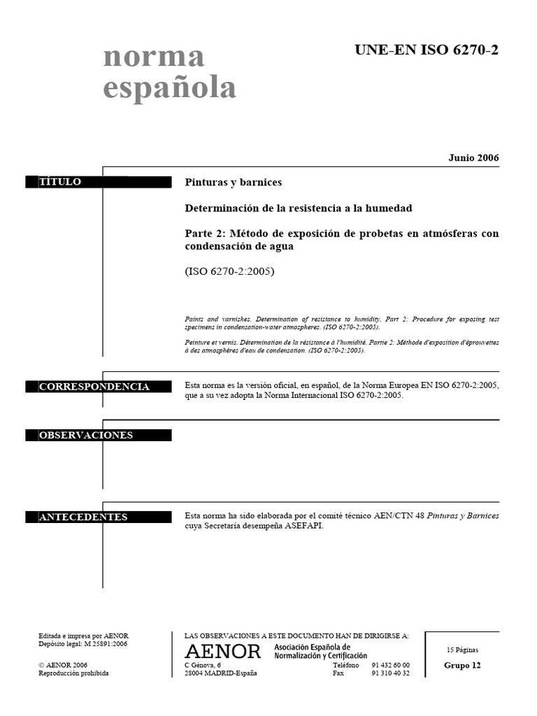 Une-En Iso 6270-2 2006 | PDF | Agua | Organización internacional para la estandarización