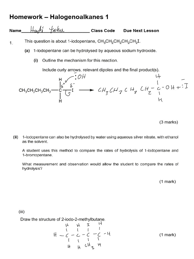Homework 1- Halogenoalkanes | PDF | Organic Chemistry | Chemistry
