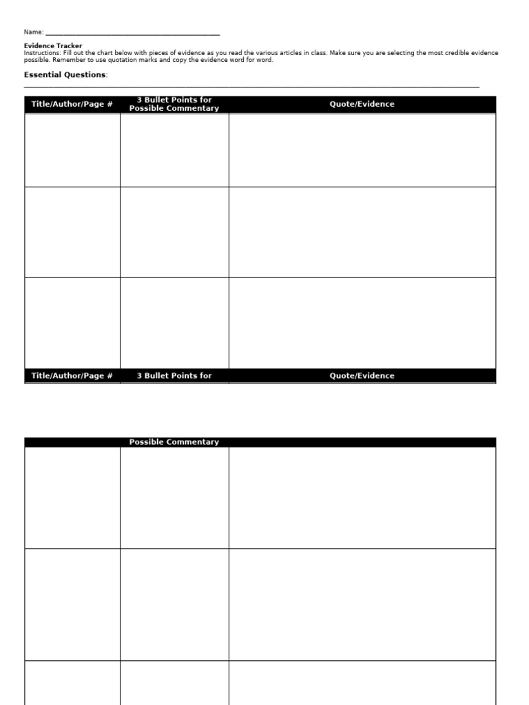 Evidence Tracker Instructions | PDF