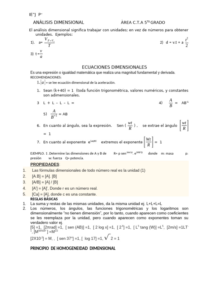 Análisis Dimensional en Física | PDF | Ecuaciones | Matemáticas