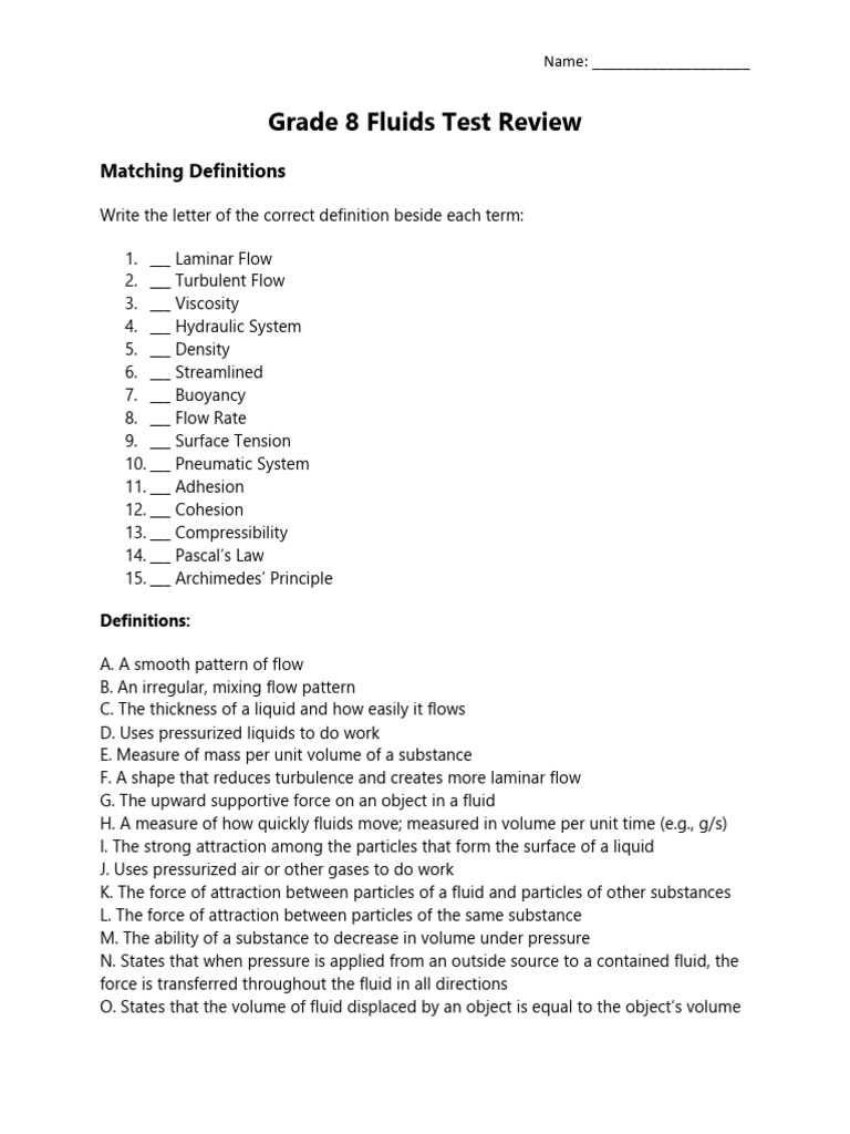 Grade 8 Fluids Test Review | PDF | Buoyancy | Density