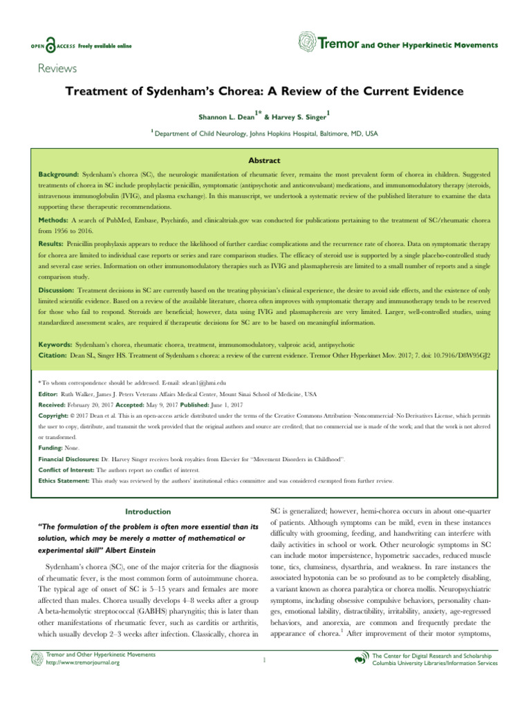 Treatment of Sydenham's Chorea: A Review of The Current Evidence | PDF | Medicine | Medical ...