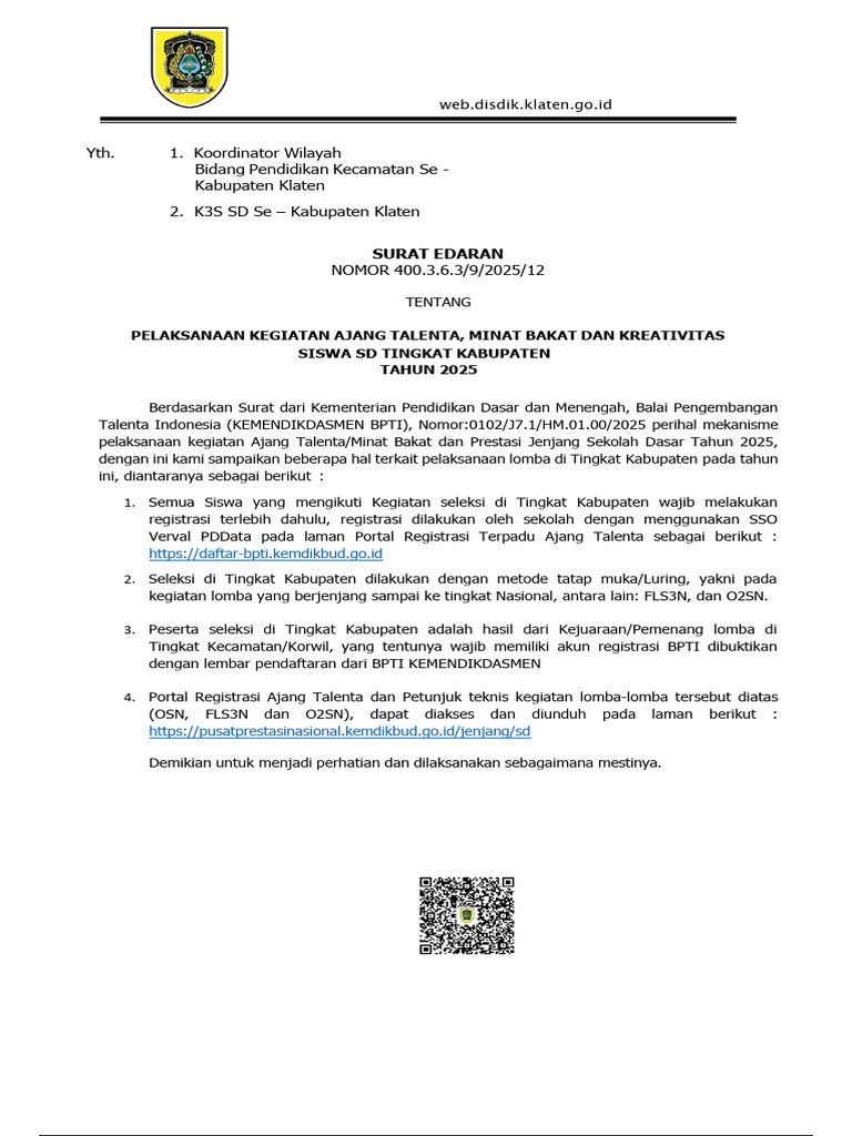 Surat Edaran Kegiatan Lomba SD Tahun 2025 | PDF