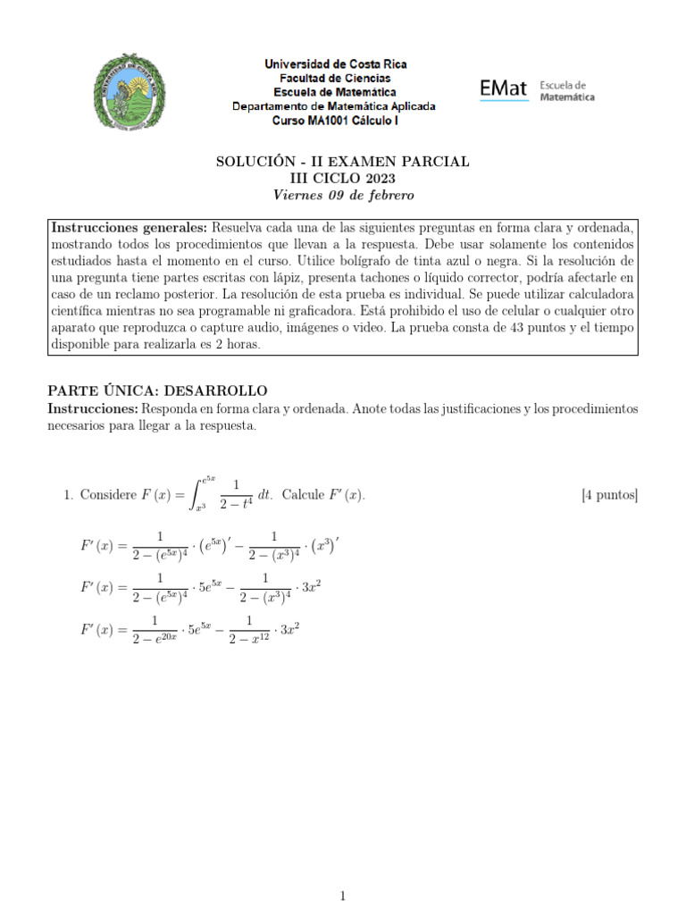 Solución II Examen Parcial MA1001. III 2023 | PDF