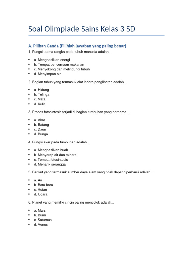 Soal Olimpiade Sains Kelas 3 SD | PDF