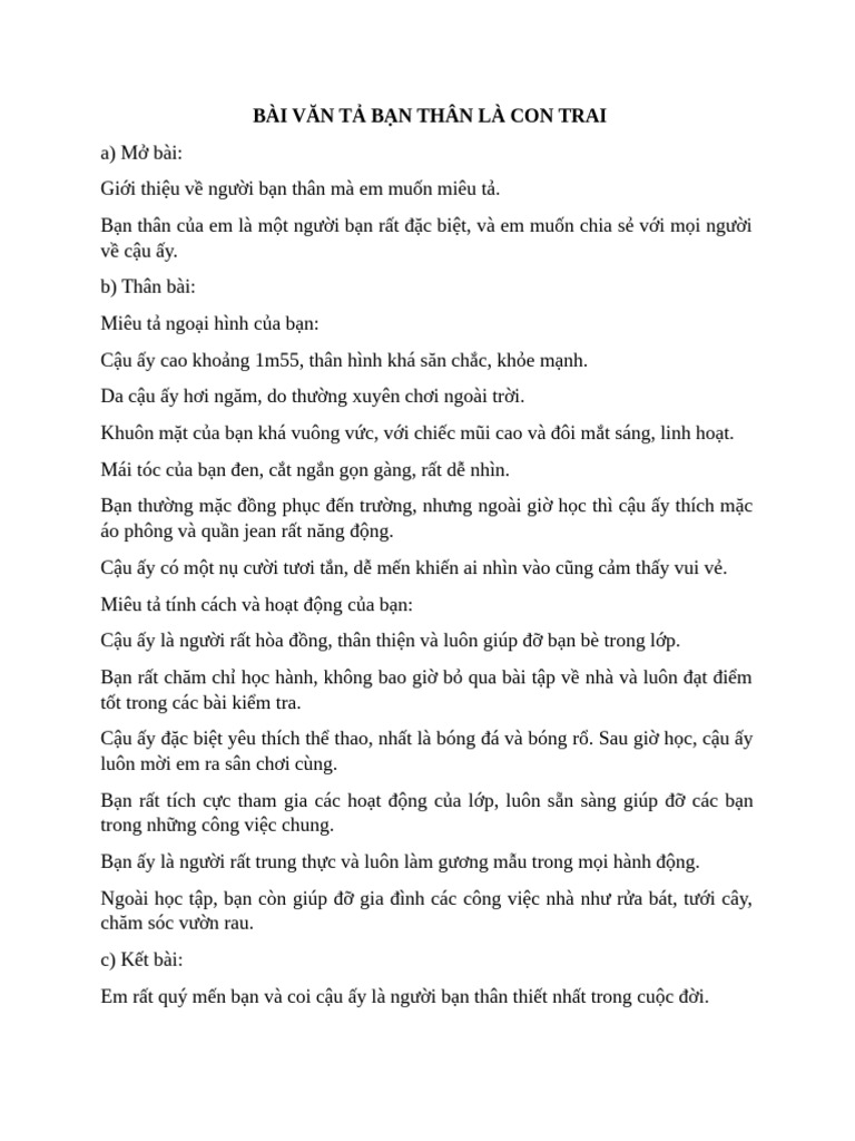 TLV TẢ NGƯỜI LỚP 5 | PDF