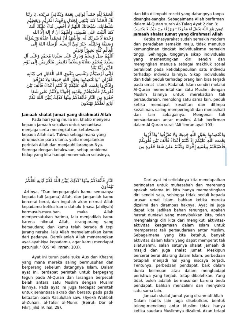 Khutbah Tentang Peduli Muslim 17 NOV 2023 WILDAN | PDF