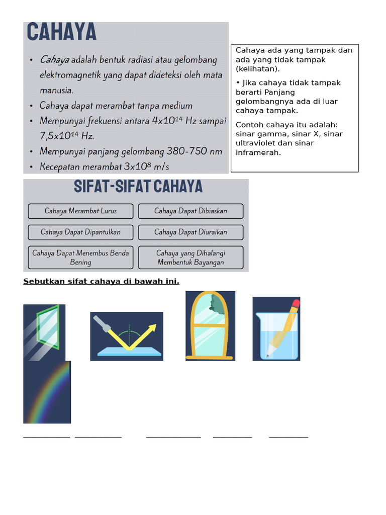 Sifat Cahaya dan Alat Optik Kelas 8 | PDF