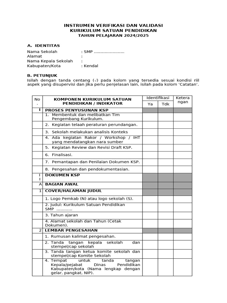 INSTRUMEN VERIFIKASI DAN VALIDASI DOKUMEN 1 KSP YULI 2024 | PDF