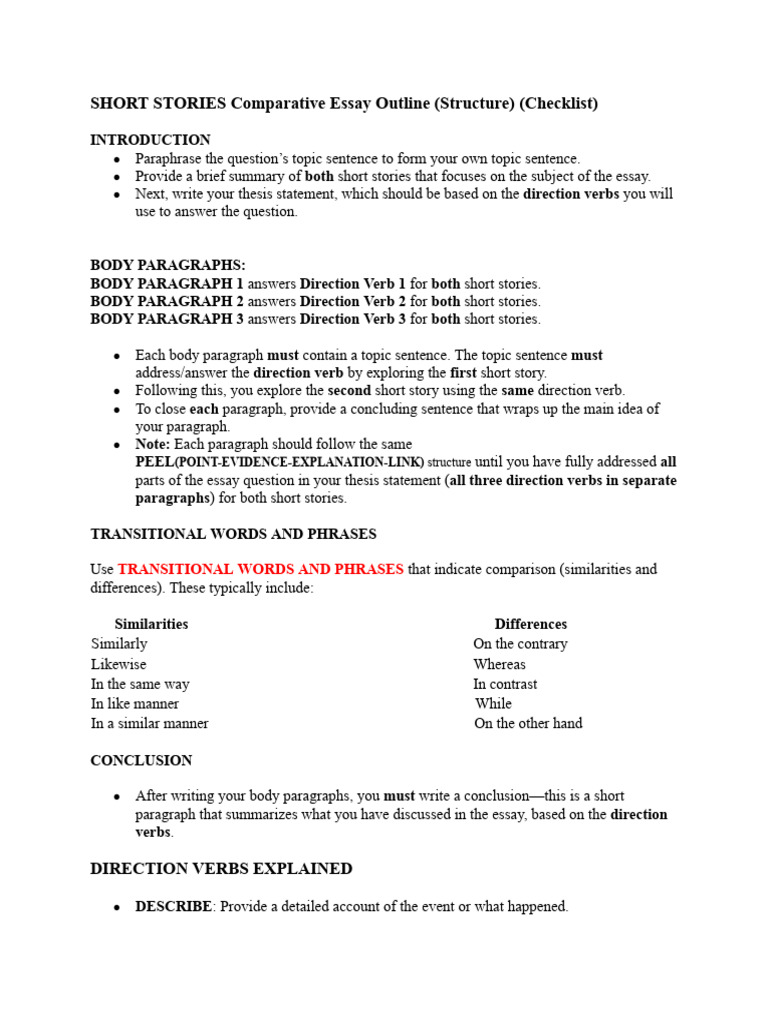 Comparative Essay Outline for Short Stories | PDF | Essays | Question