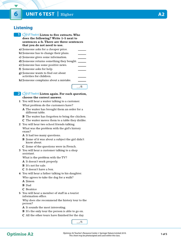 OPT A2 Unit Test 6 Higher | PDF | Clothing