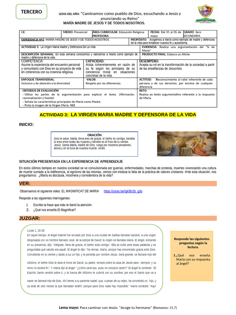 3°eda 2 Act - 3 - Si - de - Maria | PDF | María, madre de Jesús | Jesús