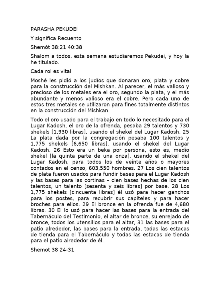 Parasha Pekudei | PDF | Tabernáculo