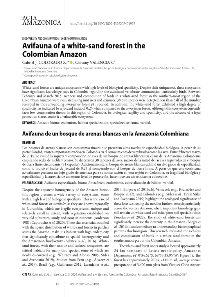 Avifauna of Colombian White-Sand Forest | PDF | Amazon Rainforest ...