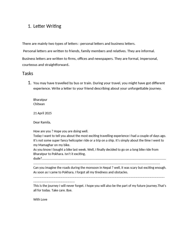 Writing Personal Letter | PDF