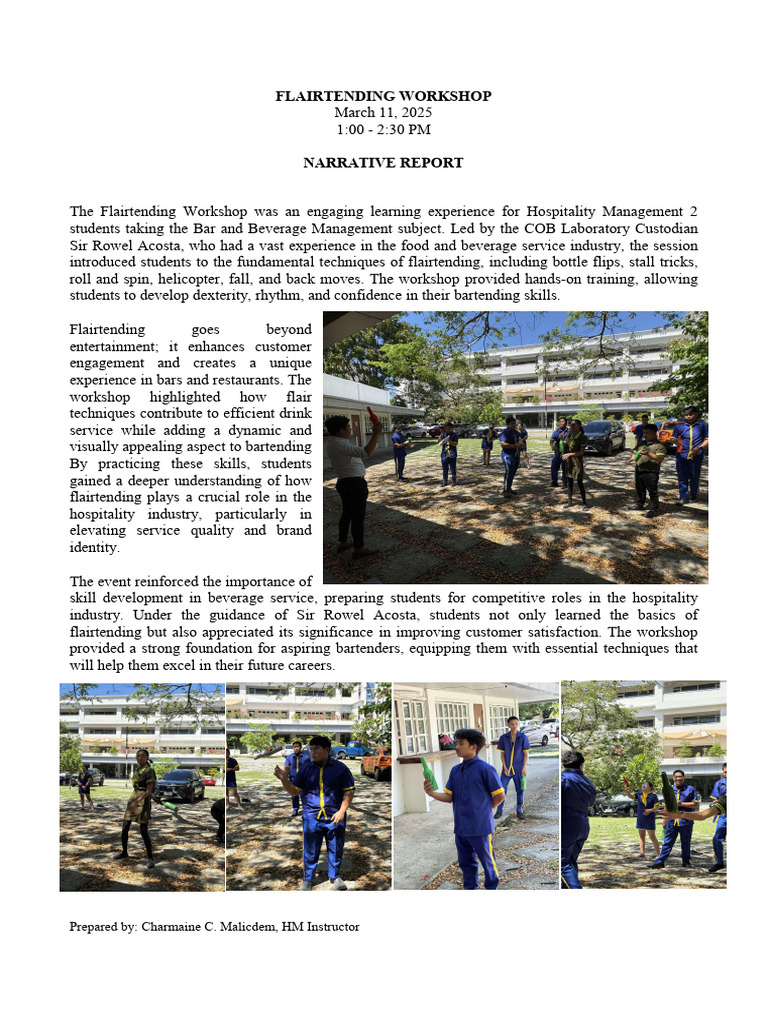 Flairtending Workshop for Hospitality Students | PDF