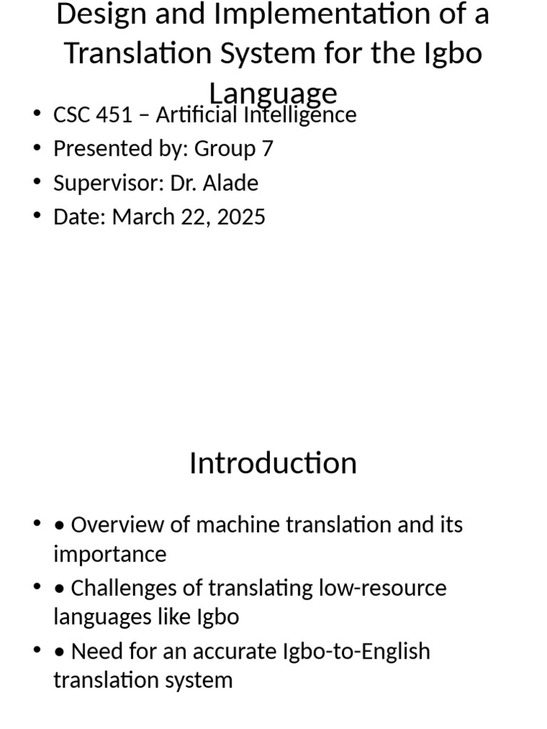 Igbo Translation Presentation | PDF | Translations | Computing