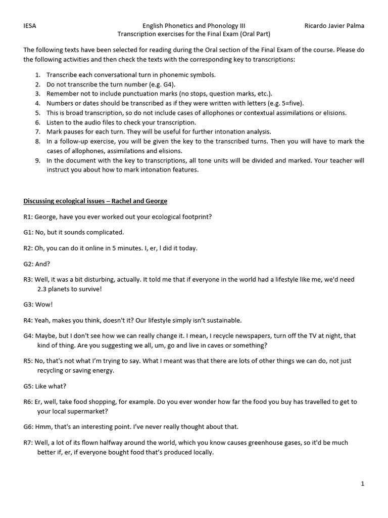 Phonetic Transcription Exercises for Exam | PDF | Phonetics | Human Voice