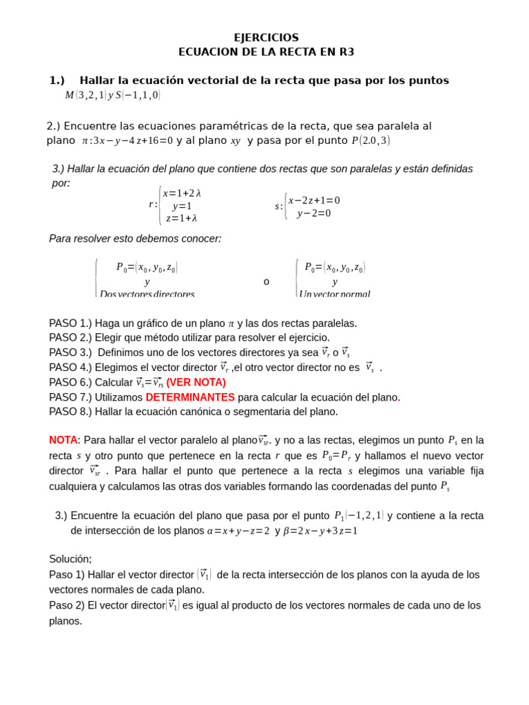 Ejercicios de Ecuaciones de La Recta en r3 | PDF | Ecuaciones | Vector Euclidiano