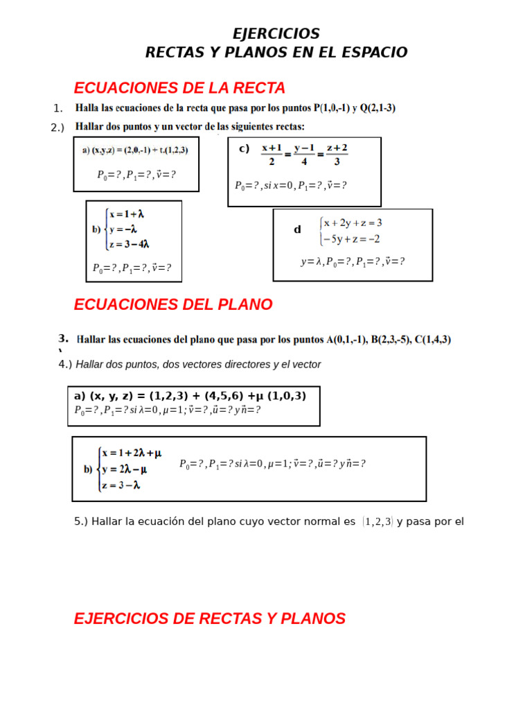 Ejercicios de Ecuaciones de Recta y Planos en Ek r3 | PDF | Línea (geometría) | Física Matemática