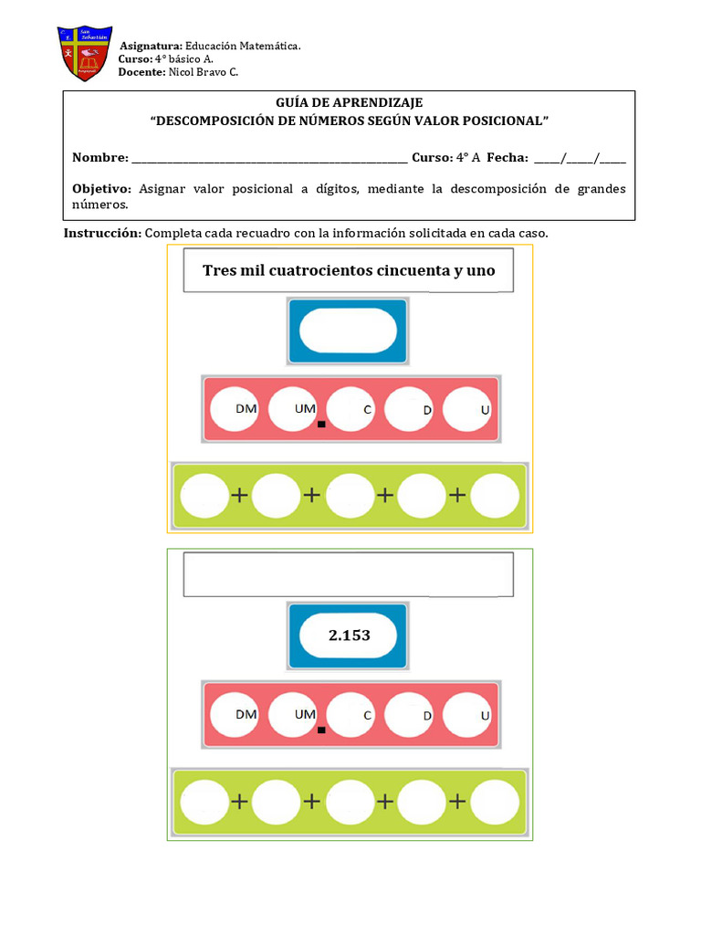 Guia Descomposicion Segun Valor Posicional 4°a | PDF