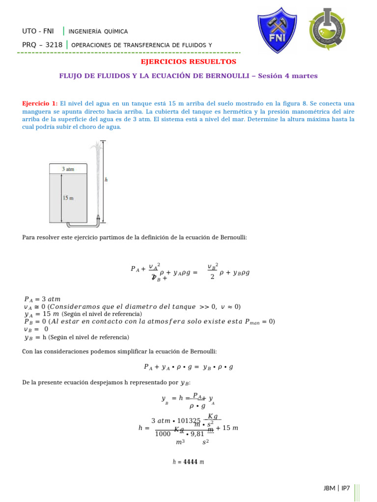 Ejercicios Resueltos Ecuacion de Bernoulli y Continuidad Tues | PDF | Presión | Mecánica de fluidos