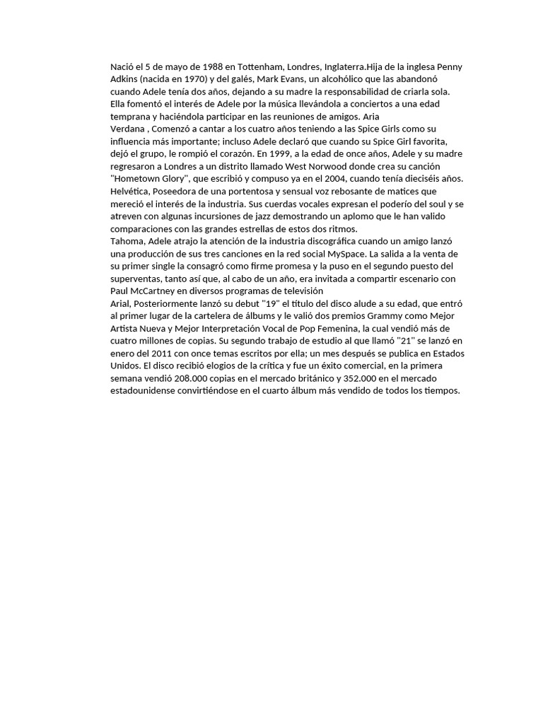 Biografía de Adele: Orígenes y Éxitos | PDF