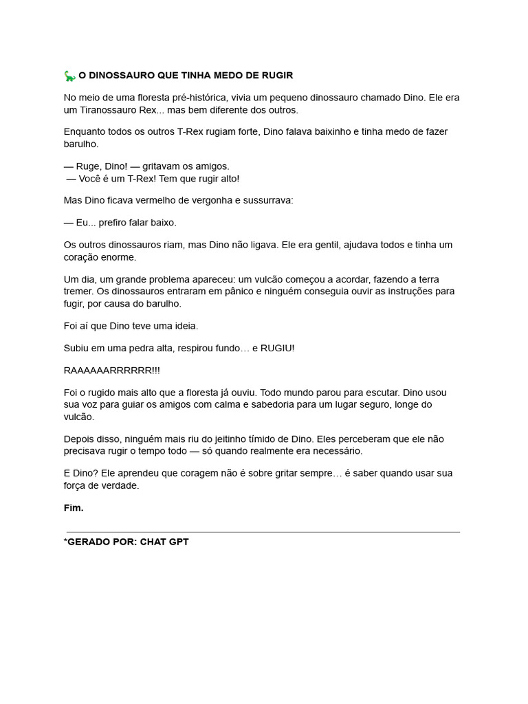 ? o Dinossauro Que Tinha Medo de Rugir | PDF