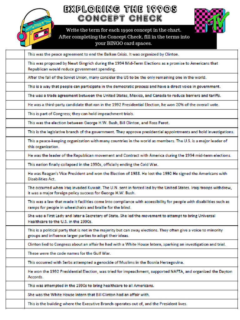 Exploring The 1990s Concept Check | PDF