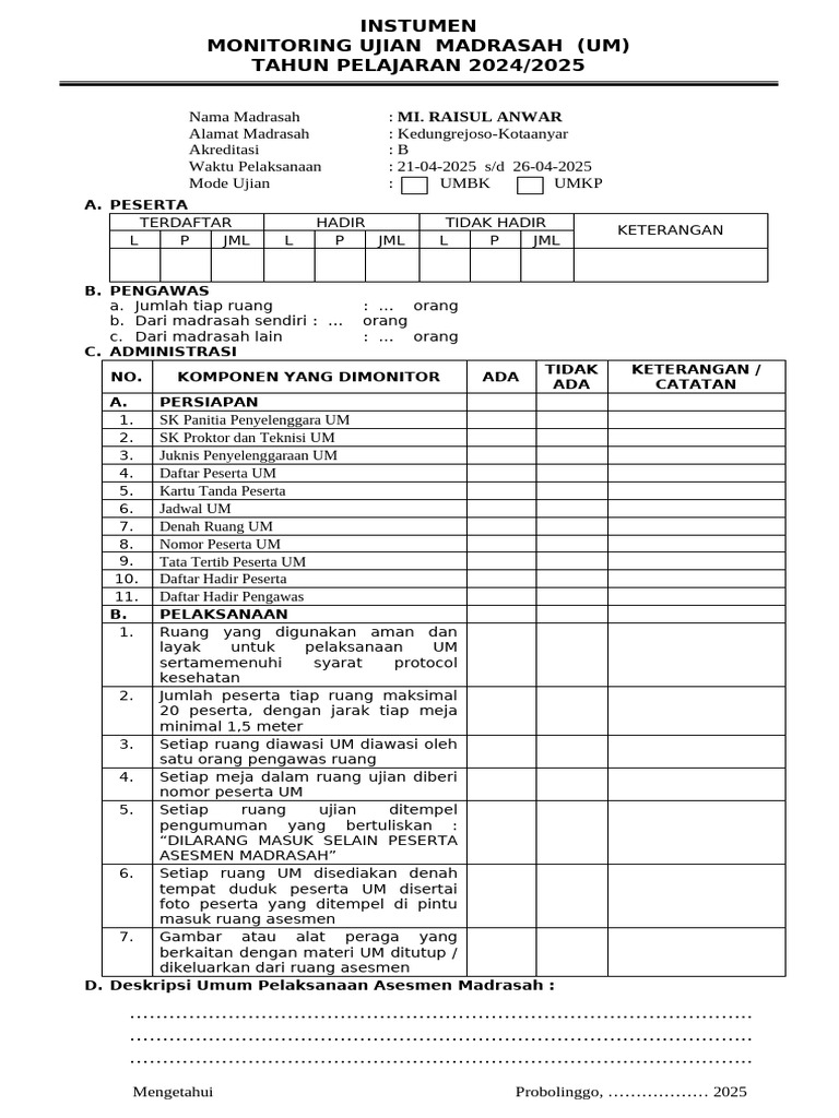 00. INSTRUMEN_MONEV_UM_-_2025 | PDF