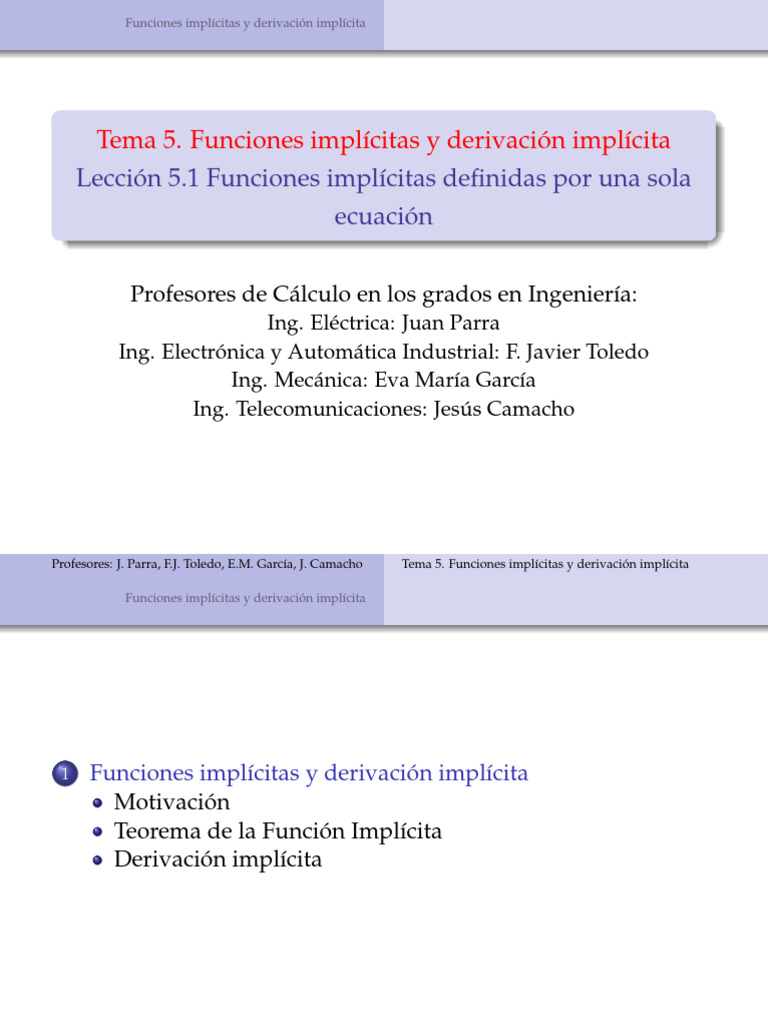 Tema 5. Funciones Implícitas y Derivación Implícita | PDF | Ecuaciones | Cálculo