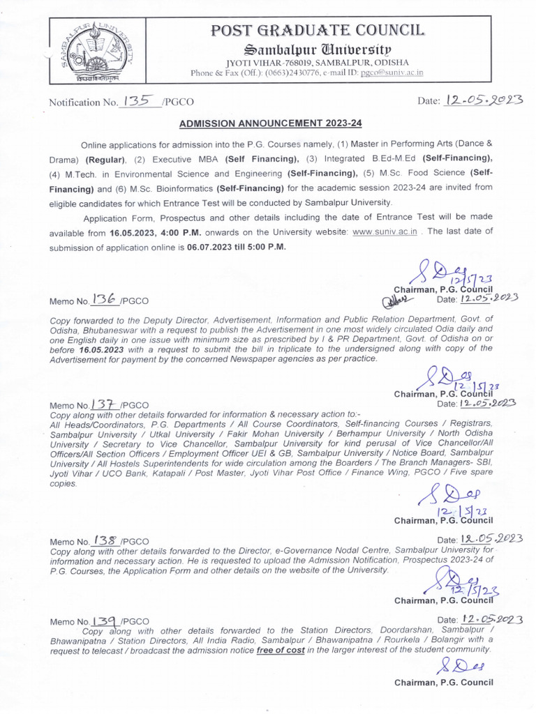 PG Admission Notification Under SUET 2023 24 | PDF