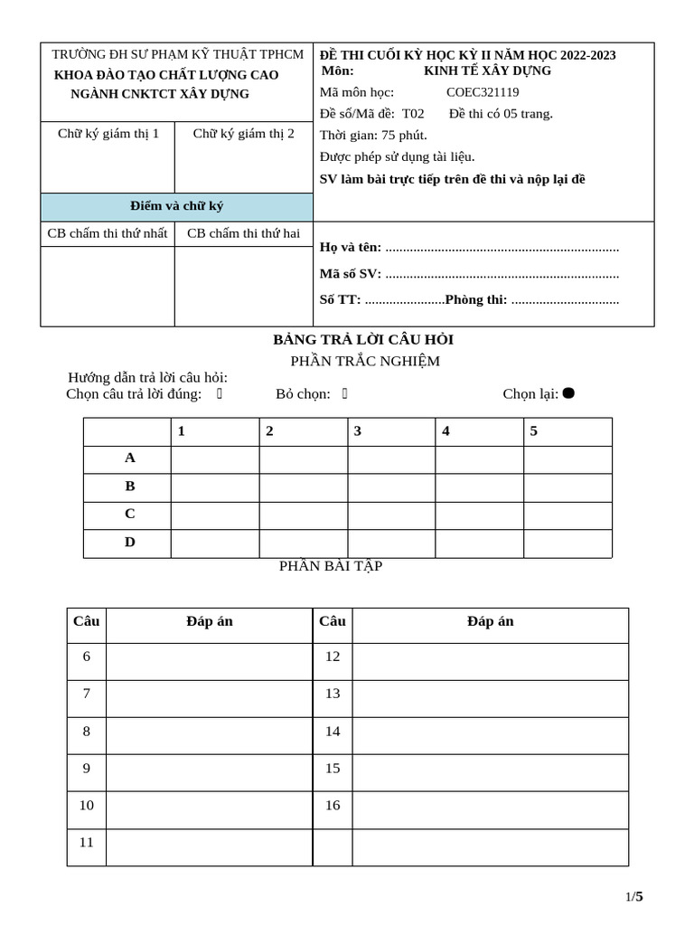 Đề 2 - KTXD - CLC | PDF