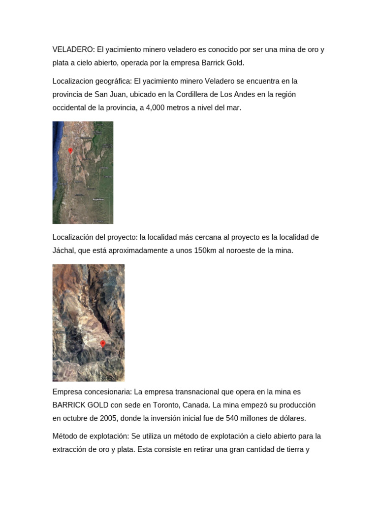 Mina Veladero: Explotación y Impacto Ambiental | PDF | Minería | Oro