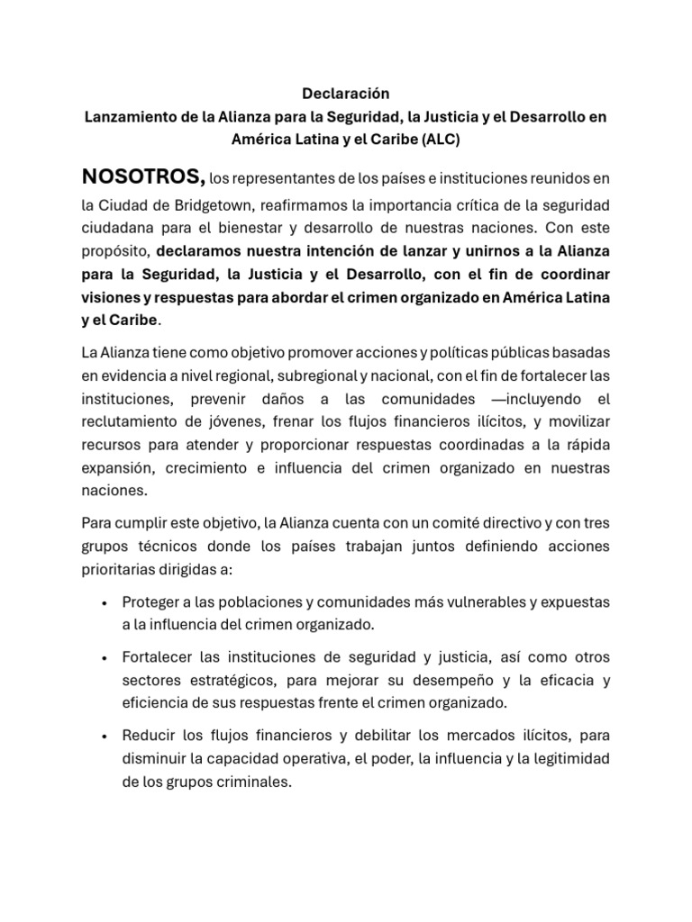 Declaration Barbados ESP | PDF | Banco Interamericano de Desarrollo ...