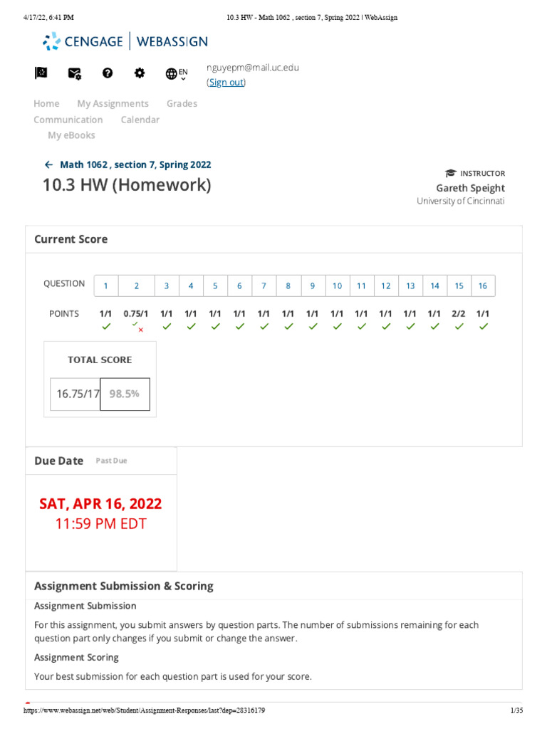 10.3 HW - Math 1062 , section 7, Spring 2022 _ WebAssign | PDF | Mathematics