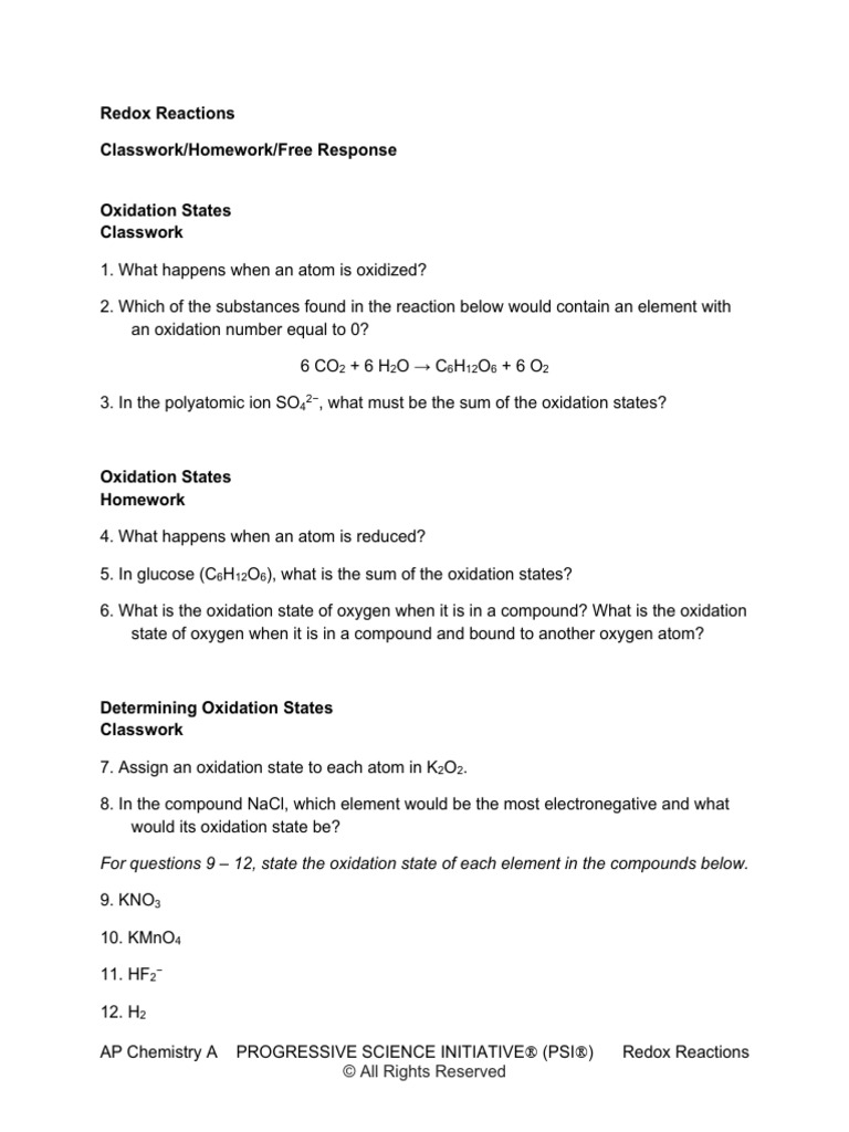 AP Chemistry Redox Reactions Guide | PDF | Redox | Chemical Compounds