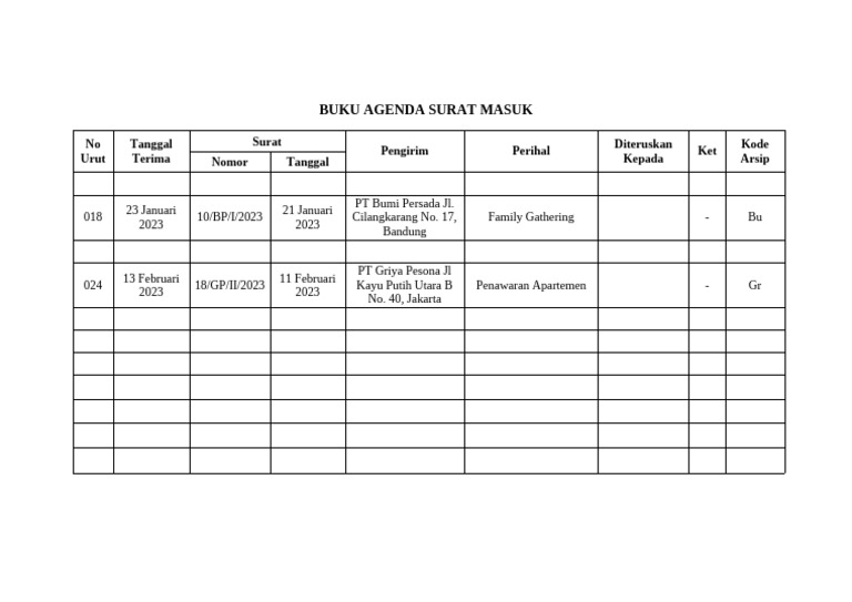 Buku Agenda Surat Masuk 2 | PDF