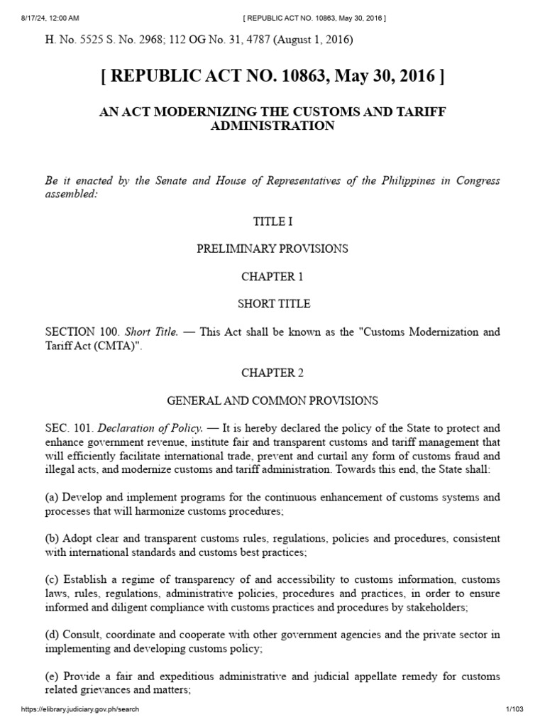 Ra 10863 | PDF | Customs | Cargo