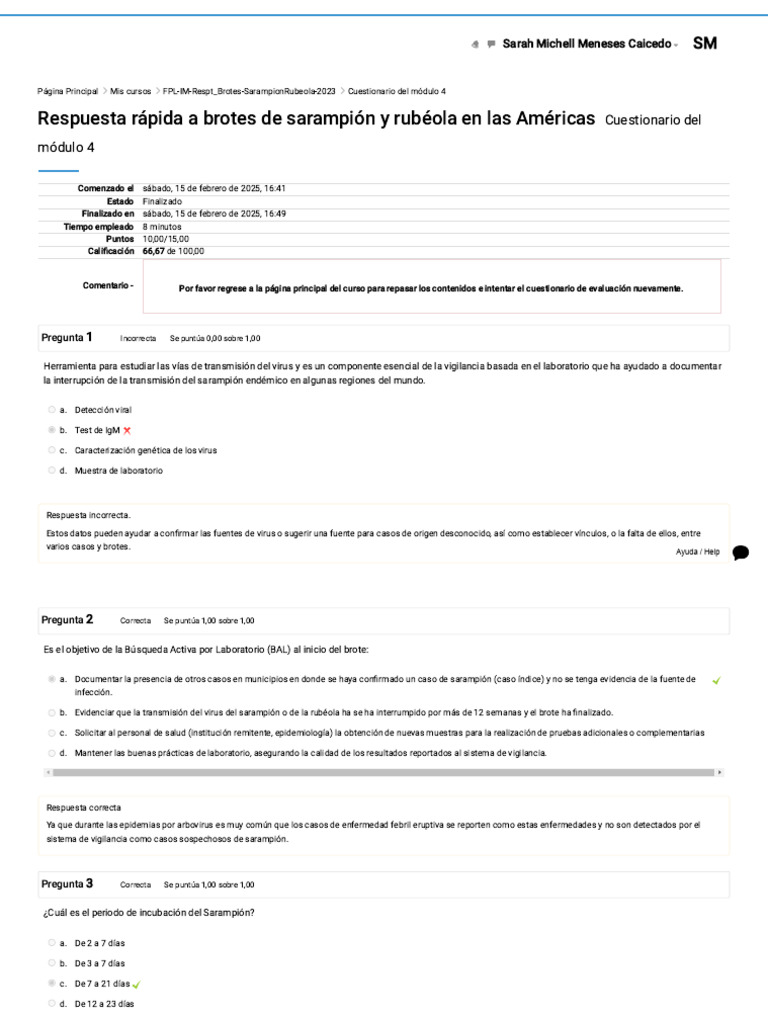 Cuestionario Del Módulo 4 - Revisión Del Intento - Campus PAHO Sarampion | PDF | Sarampión | Virus