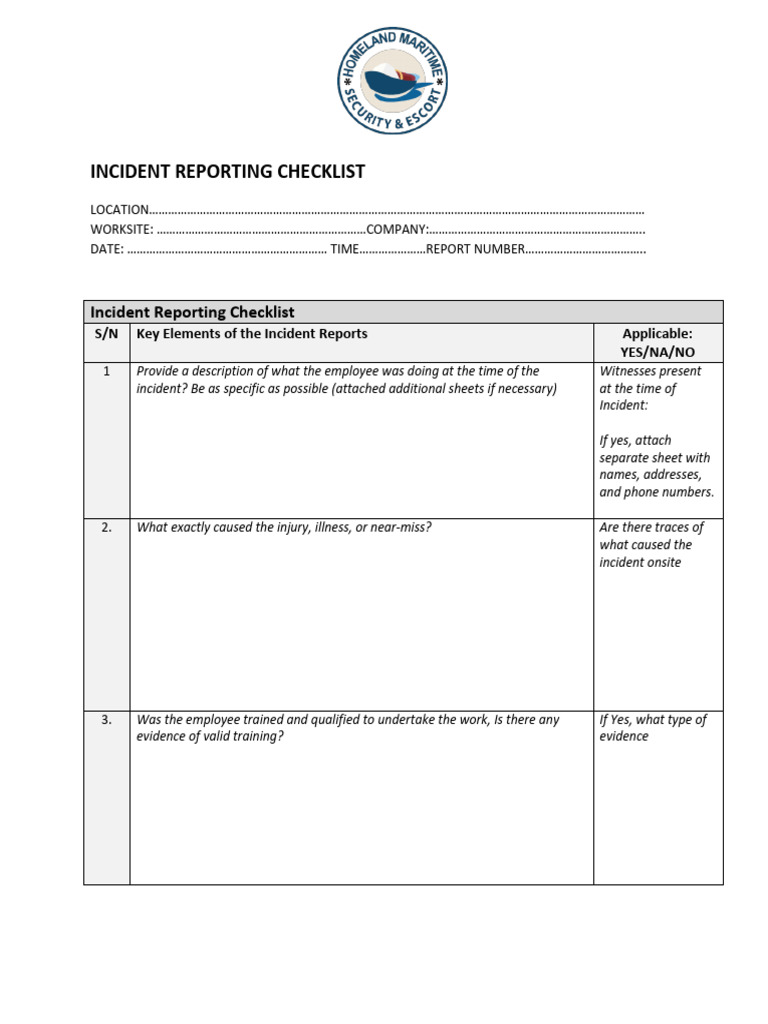 Incident Report Checklist | PDF | Personal Protective Equipment
