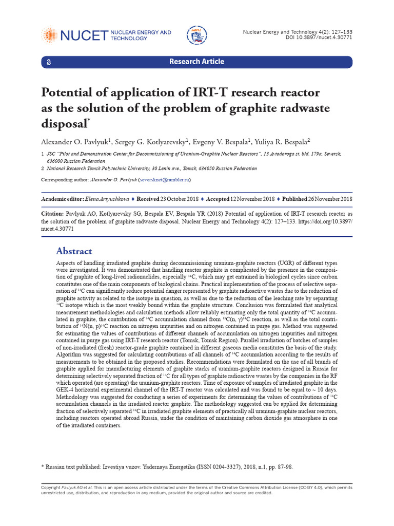 Potential of Application of IRT-T Research Reactor | PDF | Graphite ...