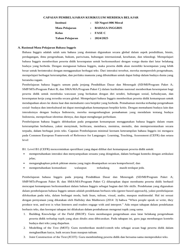 Capaian Pembelajaran Kelas 5 Semester 2 | PDF