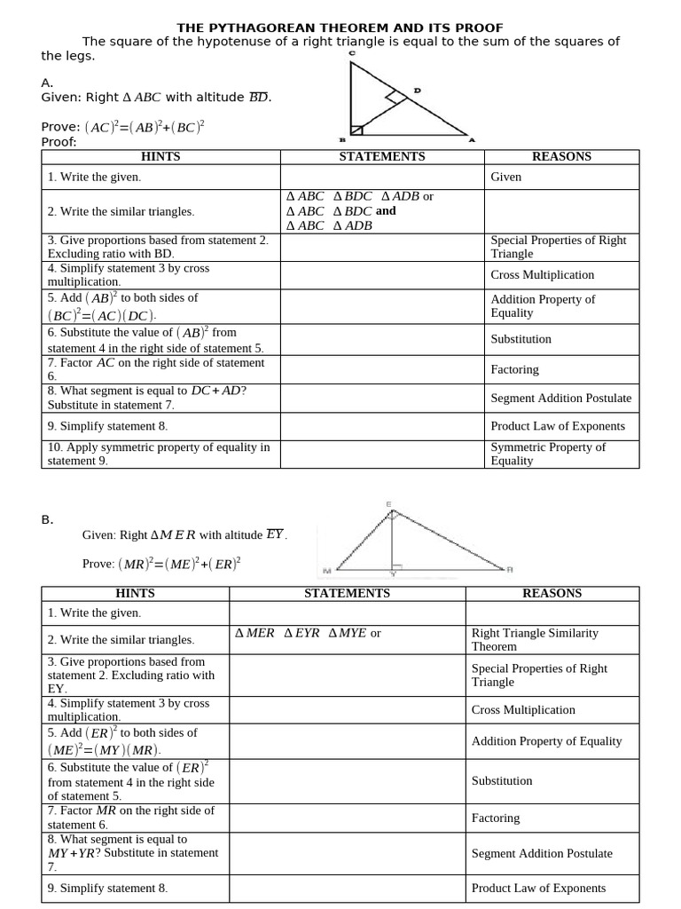 The Pythagorean Theorem and Its Proof | PDF | Euclidean Geometry | Euclidean Plane Geometry