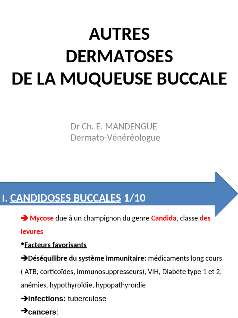 Dermatoses buccales : candidoses et aphtes | PDF | Candidose | Médecine ...