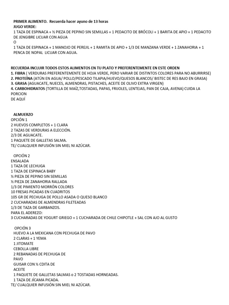 Plan Nutricional Hormoreg Con Ayuno | PDF | Vegetales | Cocina