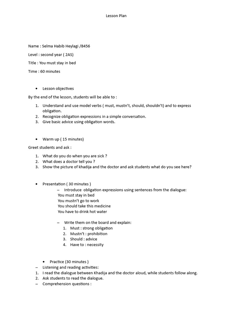 Selma's lesson plan 1 | PDF